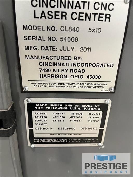 Cincinnati CL-840 4 KW CNC Laser Center - Lasers Fiber CO2 Tube Ref# 32916 - (i) - Prestige ...