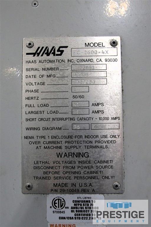 HAAS EC-1600 4-Axis Horizontal Machining Center - Machining Centers ...