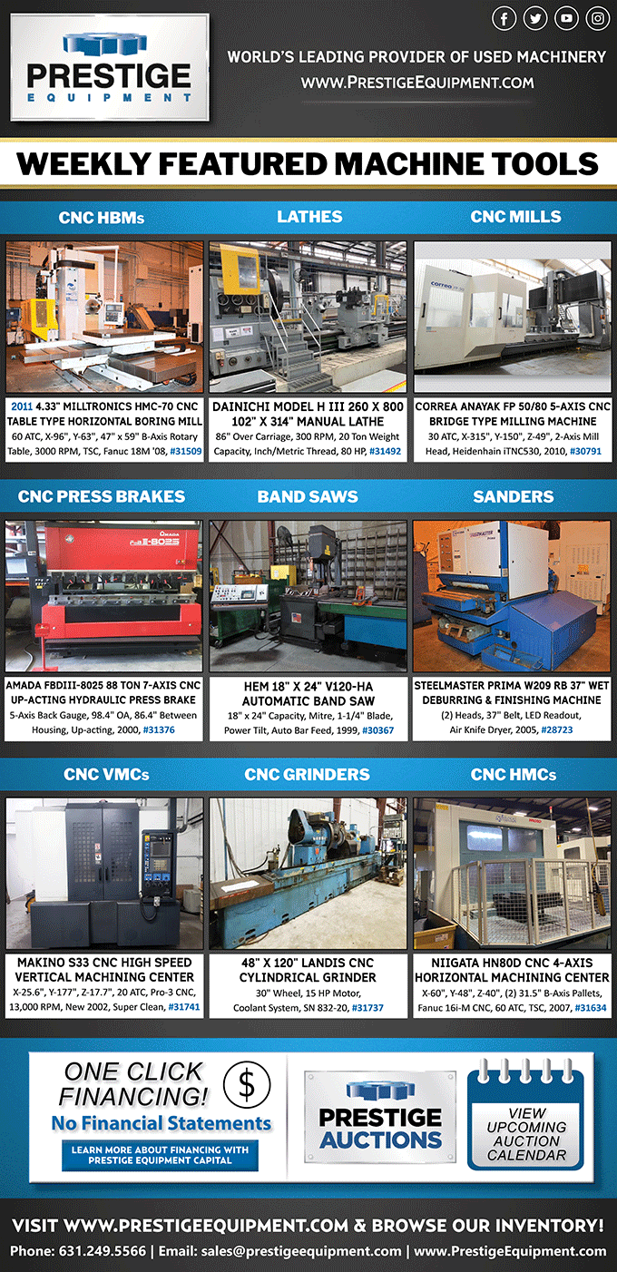 Boring Mills, Machining Centers, Lathes, Press Brakes and More