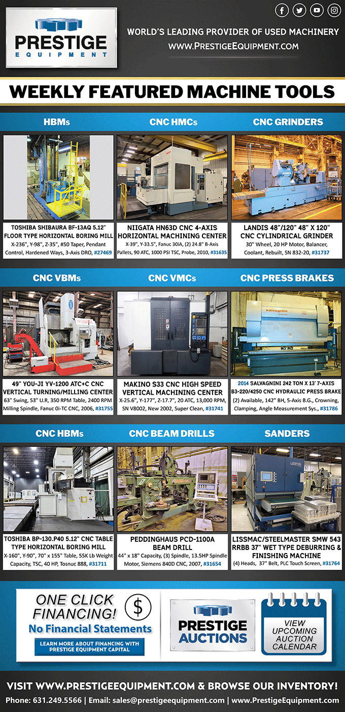 Boring Mills, Machining Centers, Lathes, Press Brakes and More
