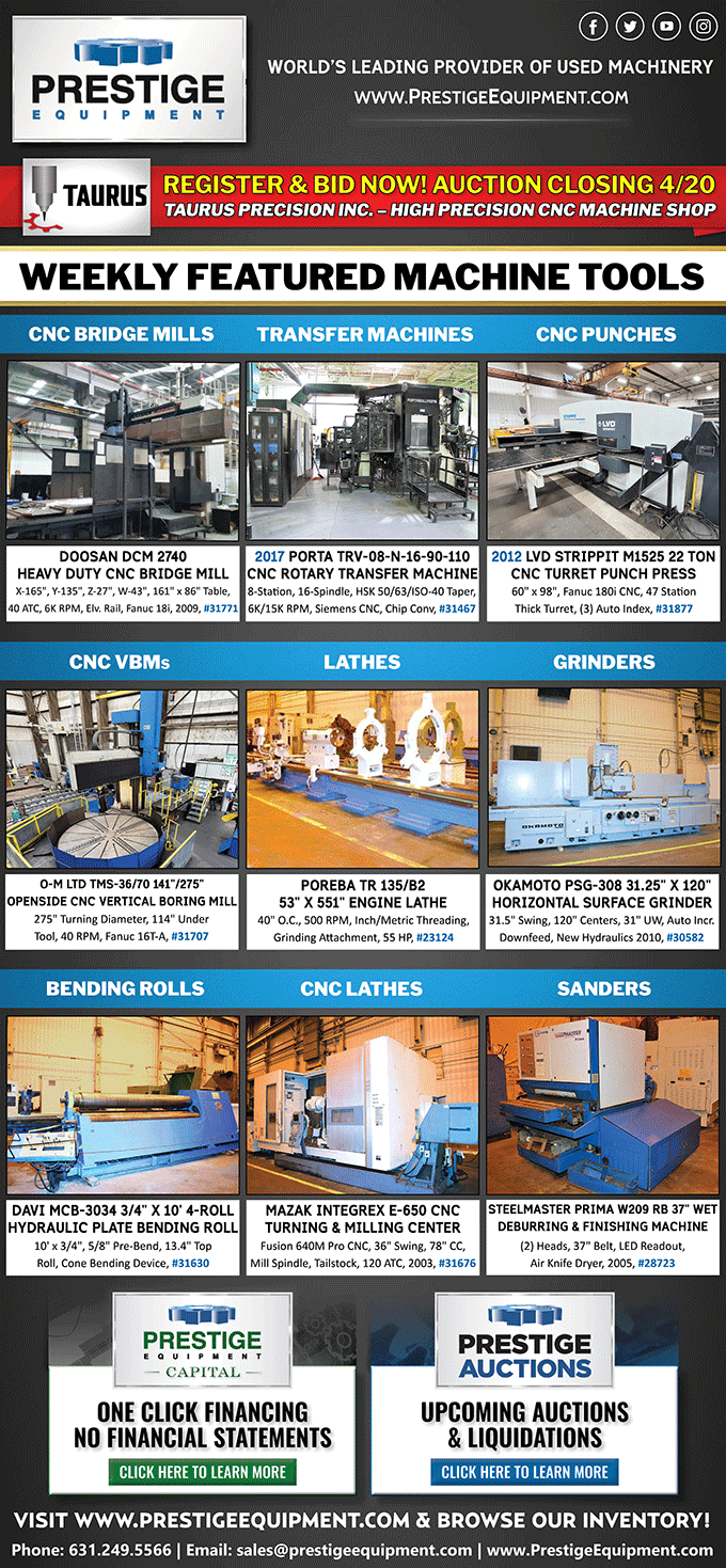 Boring Mills, Machining Centers, Lathes, Press Brakes and More